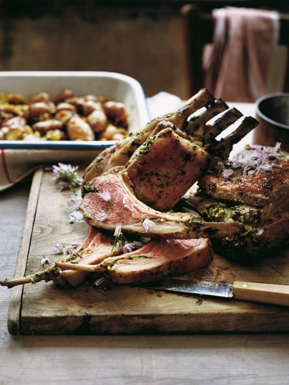 Chive-Stuffed Rack of Lamb with Crispy Potatoes - Didn't I Just Feed You